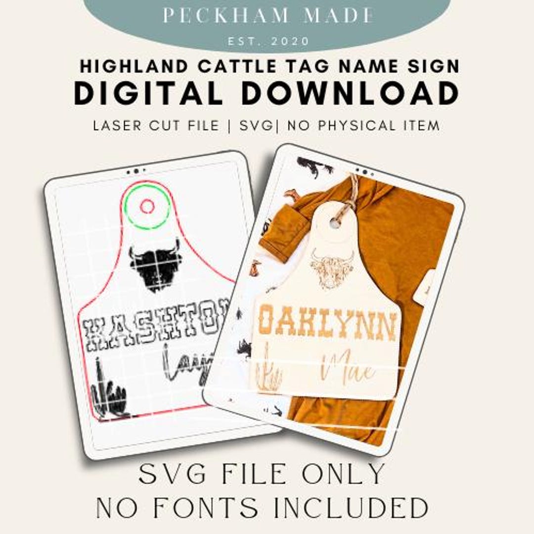 Highland Cattle Tag Name Sign SVG- Western Digital Download - Western ...