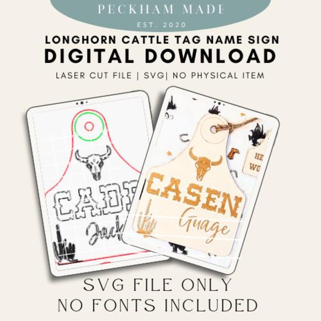 Longhorn Cattle Tag Name Sign SVG- Western Digital Download - Western ...