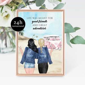 Best Friend Gift, Custom Friendship Illustration, Bestie Personalized ...