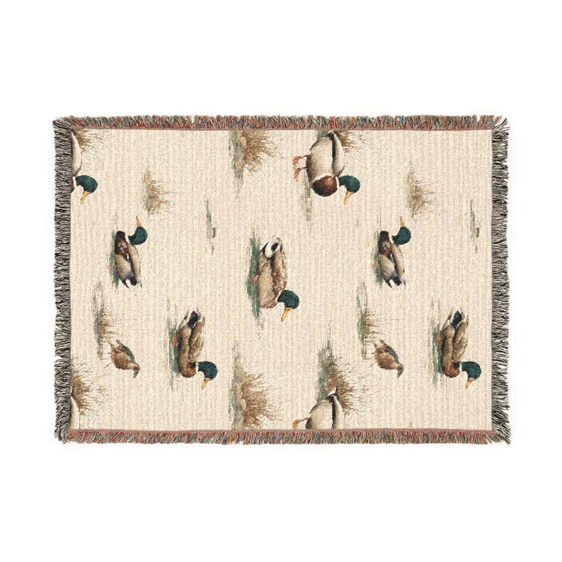 Mallard Duck Woven Blanket, Rustic Cabin Decor Throw, Duck Hunting Gift ...