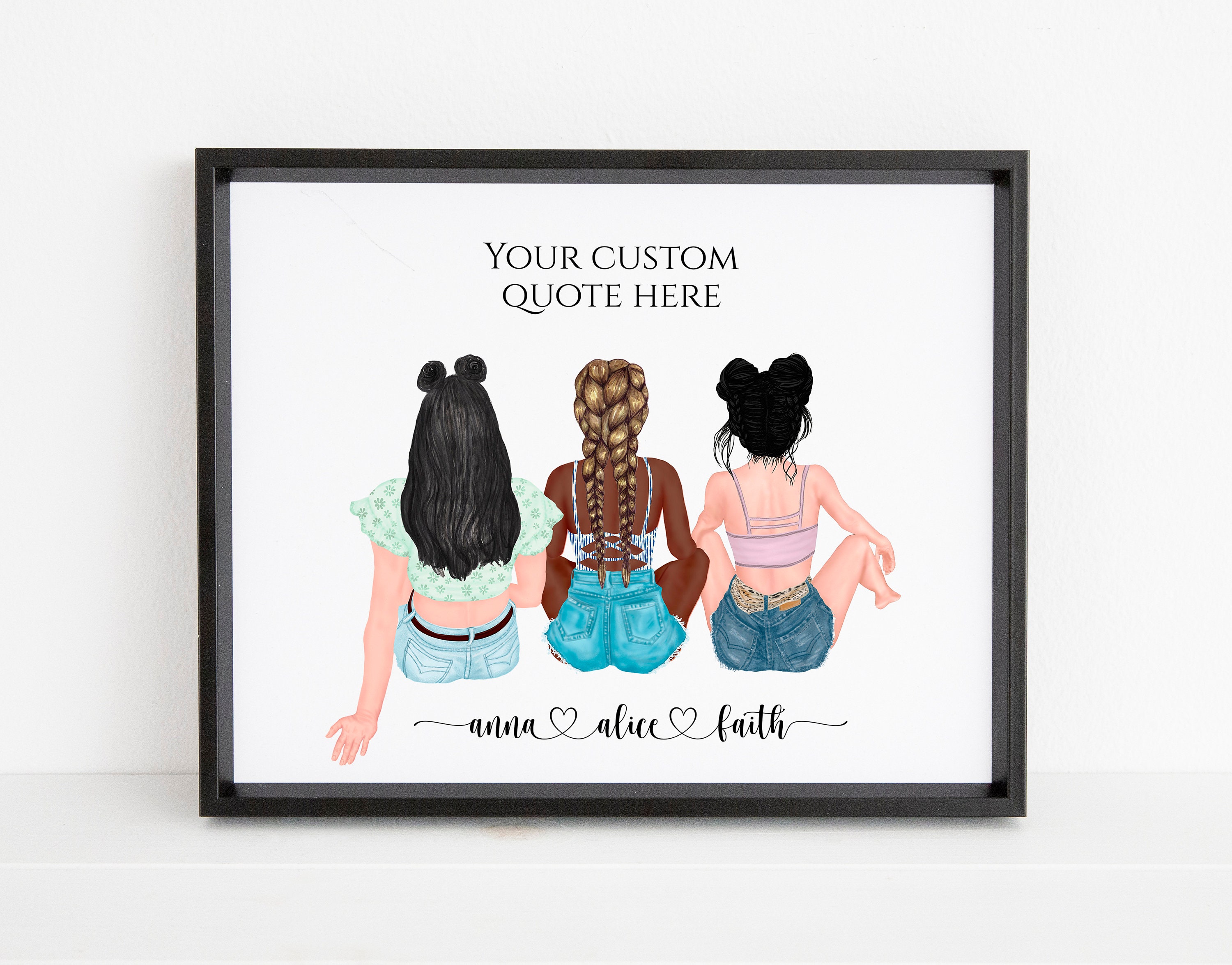 Friendship Gift Custom Friend Group Illustration Besties - Etsy