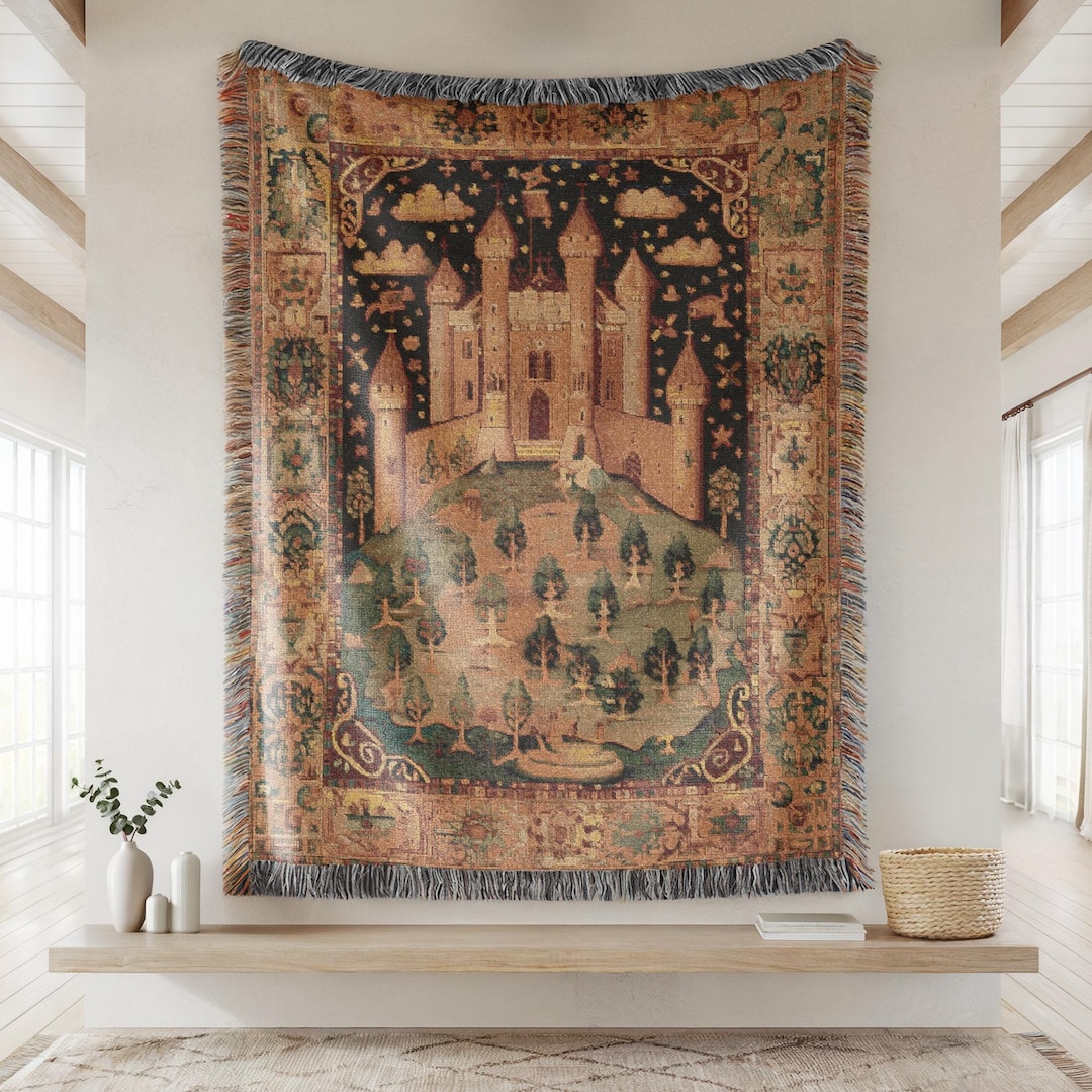 Medieval Castle Tapestry Blanket, Woven Cotton Wall Hanging, Enchanted ...