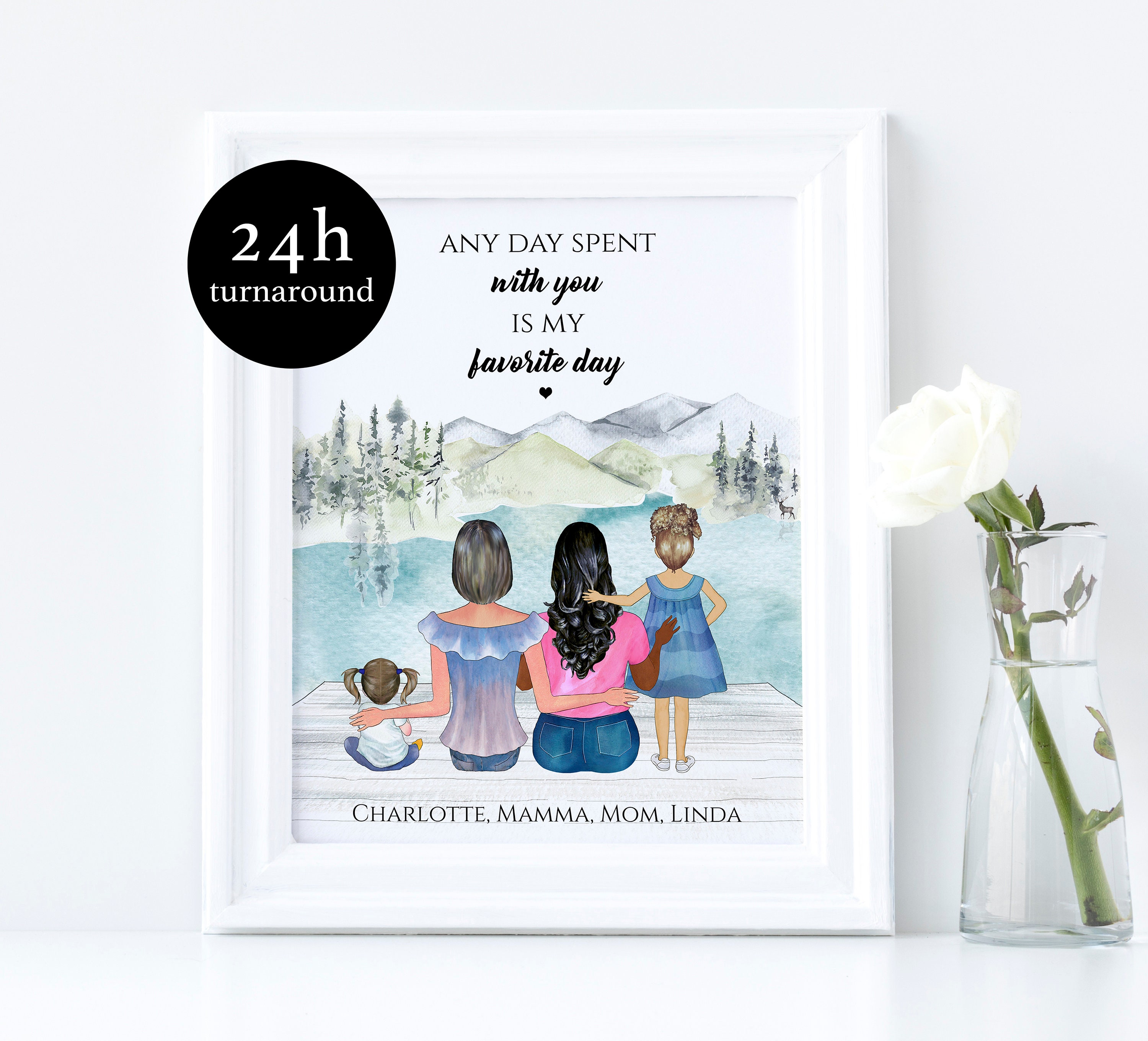 Custom Family Portrait Personalized Family Print 2 Mums | Etsy