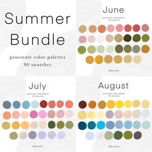 Summer Color Palette Bundle, 3 Digital Color Palettes for Procreate, 90 ...