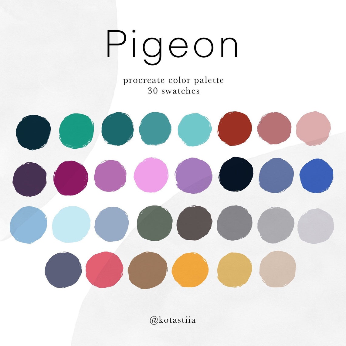 Pigeon, Procreate Color Palette, 30 Handpicked Vibrant Color Swatches ...