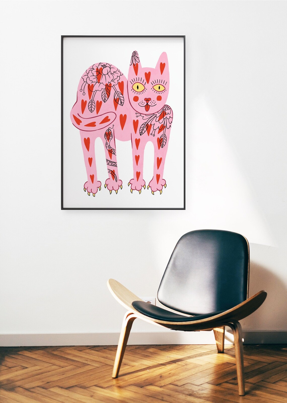 Pink Cat A4-A3 Art Print Instant Download File Colorful - Etsy