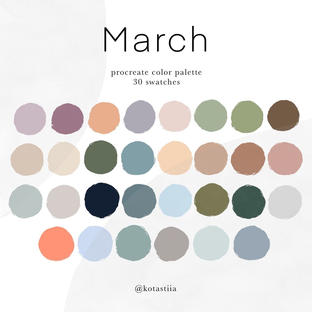 March, Procreate Color Palette, 30 Handpicked Swatches, Spring Color ...