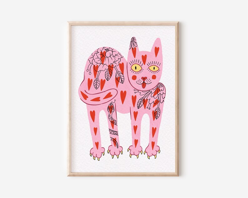 Pink Cat A4-A3 Art Print Instant Download File Colorful - Etsy