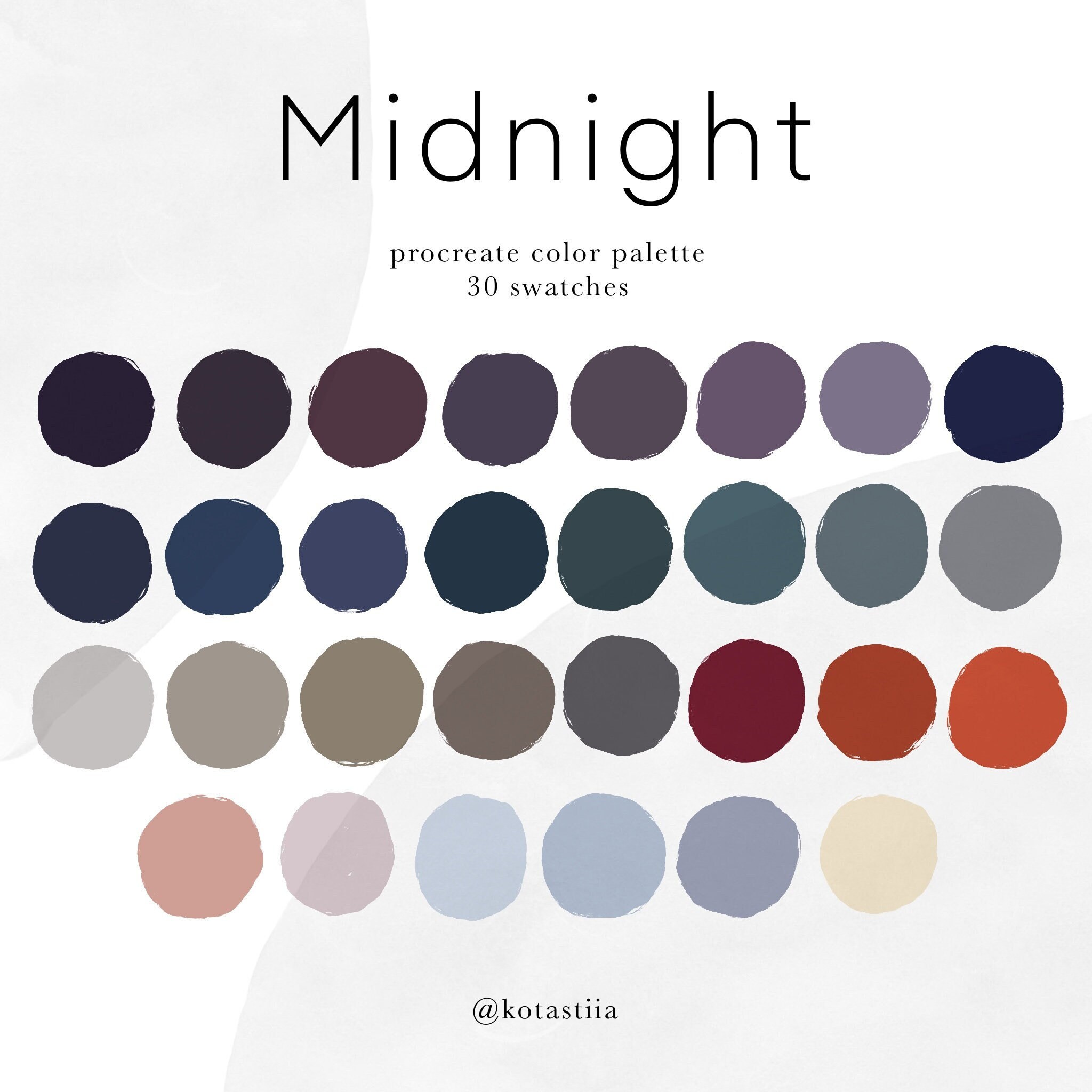 Midnight, Digital Color Palette for Procreate, 30 Handpicked Swatches ...