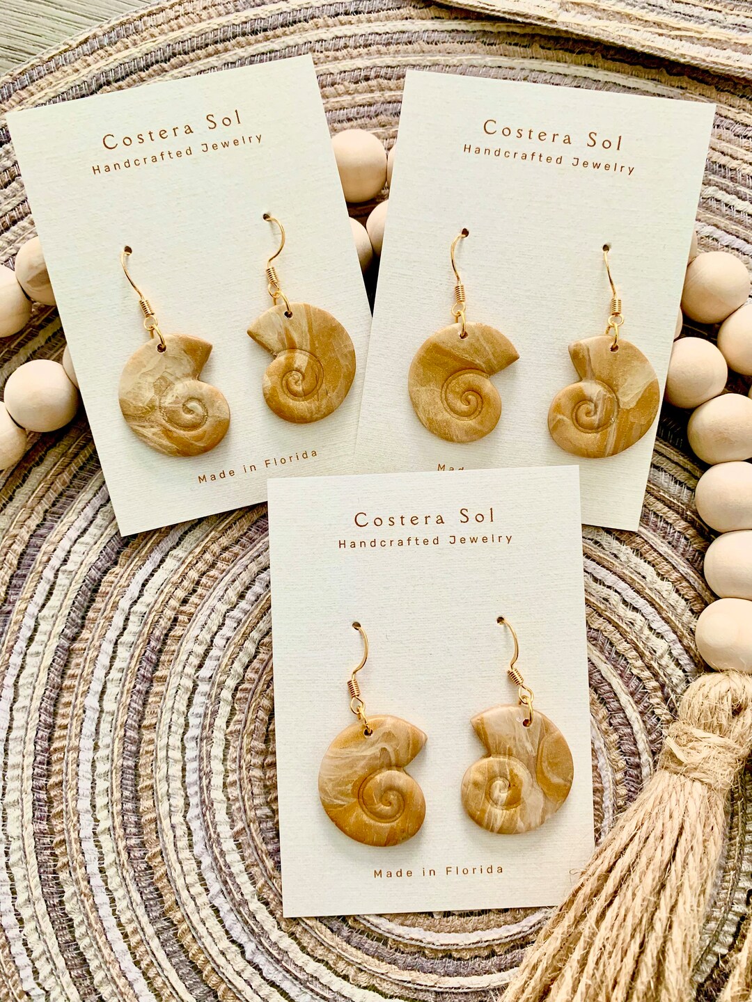 Nautilus Shell Earrings, Seashell Jewelry, Beach Jewelry, Spiral Dangle ...