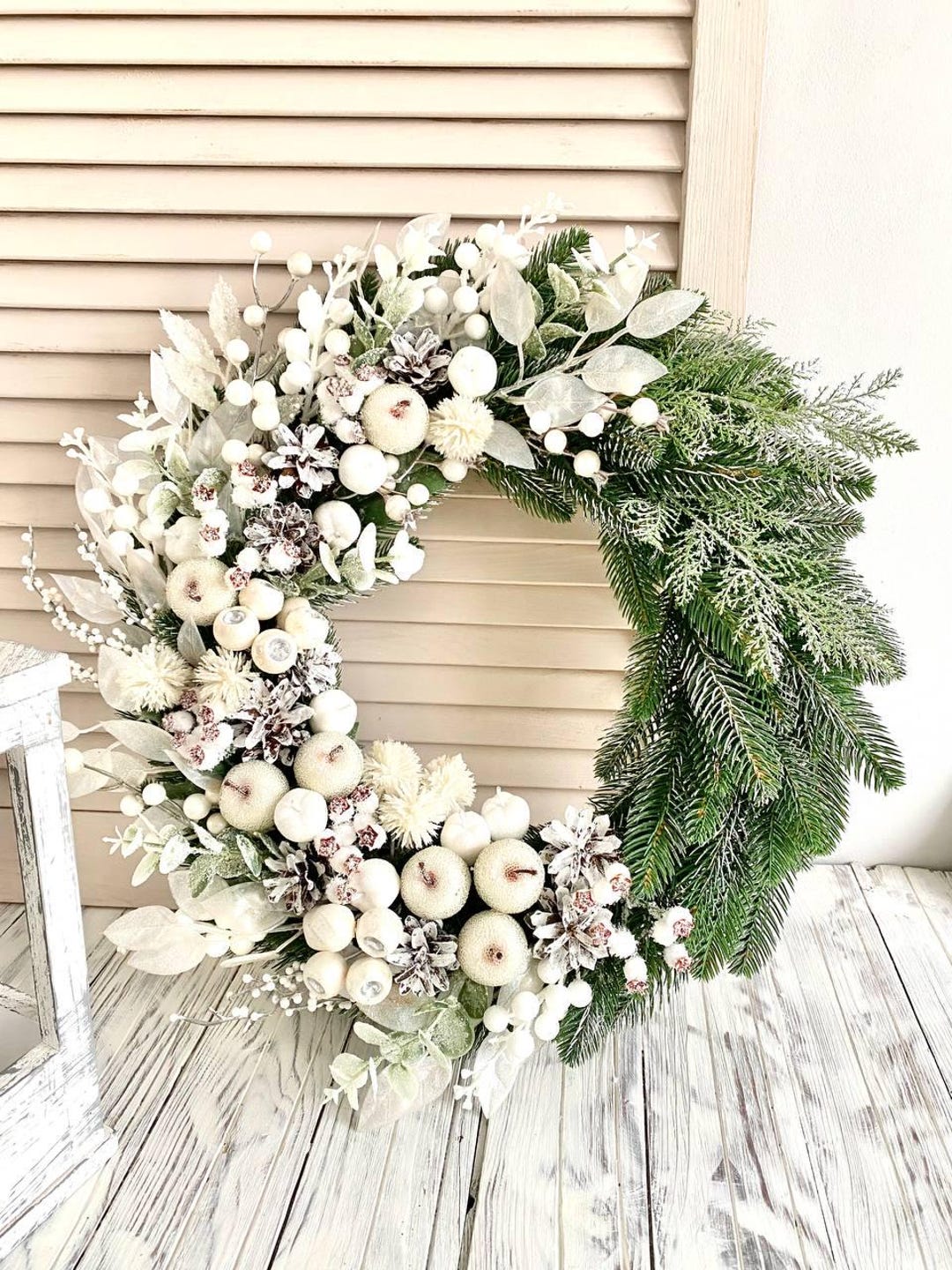 Winter Wreath for Front Door, White Wreath Not Christmas, January ...