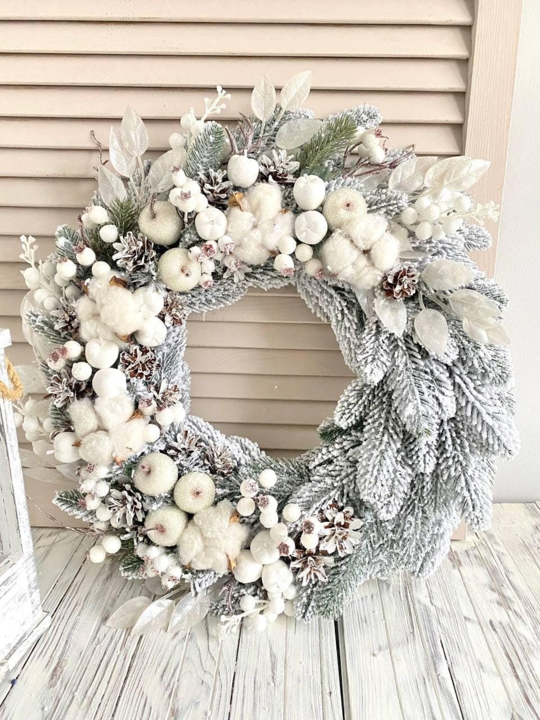Winter Wreath for Front Door, Cotton White Wreath, Wreath Not Christmas ...