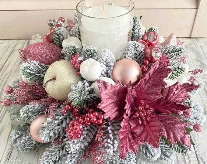 Pink Christmas Table Centerpiece Handmade: Poinsettia Candle ...