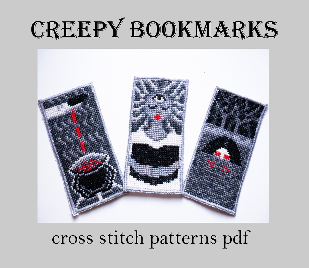 Set of 3 Bookmark Patterns | Creepy Cross Stitch Designs Pdf | Horror ...