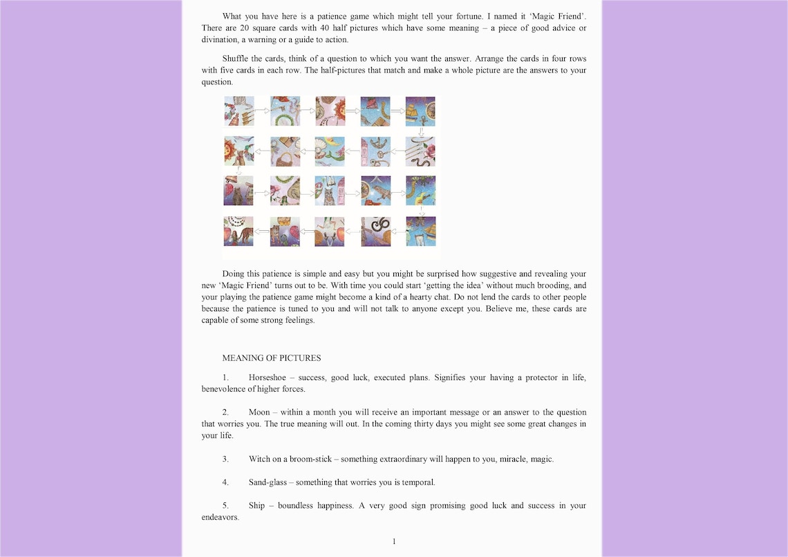 Printable Patience Game | Printable Oracle Cards | Ukrainian Fortune ...