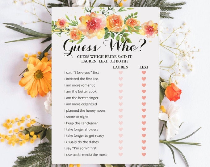 Guess Who Bridal Shower Game Lesbian Gay Same Sex Bridal Shower