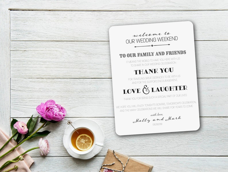 Wedding Welcome Card for Hotel Guest Goody Bags Printable and | Etsy