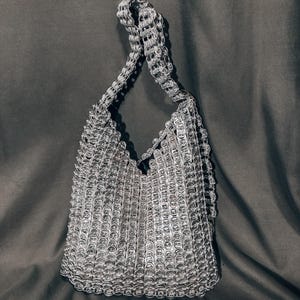 Aluminum Silver Pop Soda Beer Pop Tabs Bag, Metal Black Tote, Upcycled ...