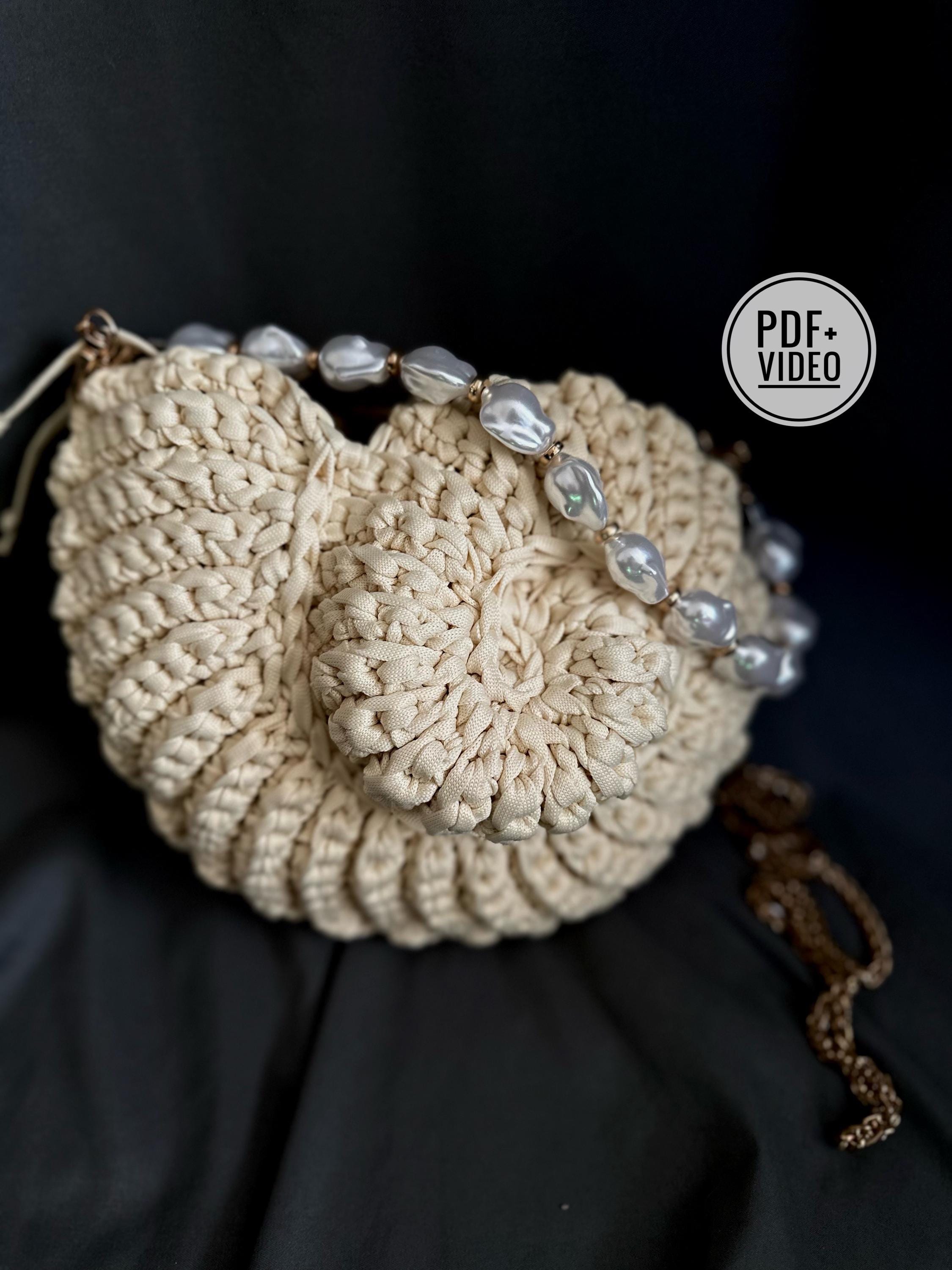 Crochet Shell Bag Pattern: Metallic Yarn Purse, Video Tutorial (PDF ...