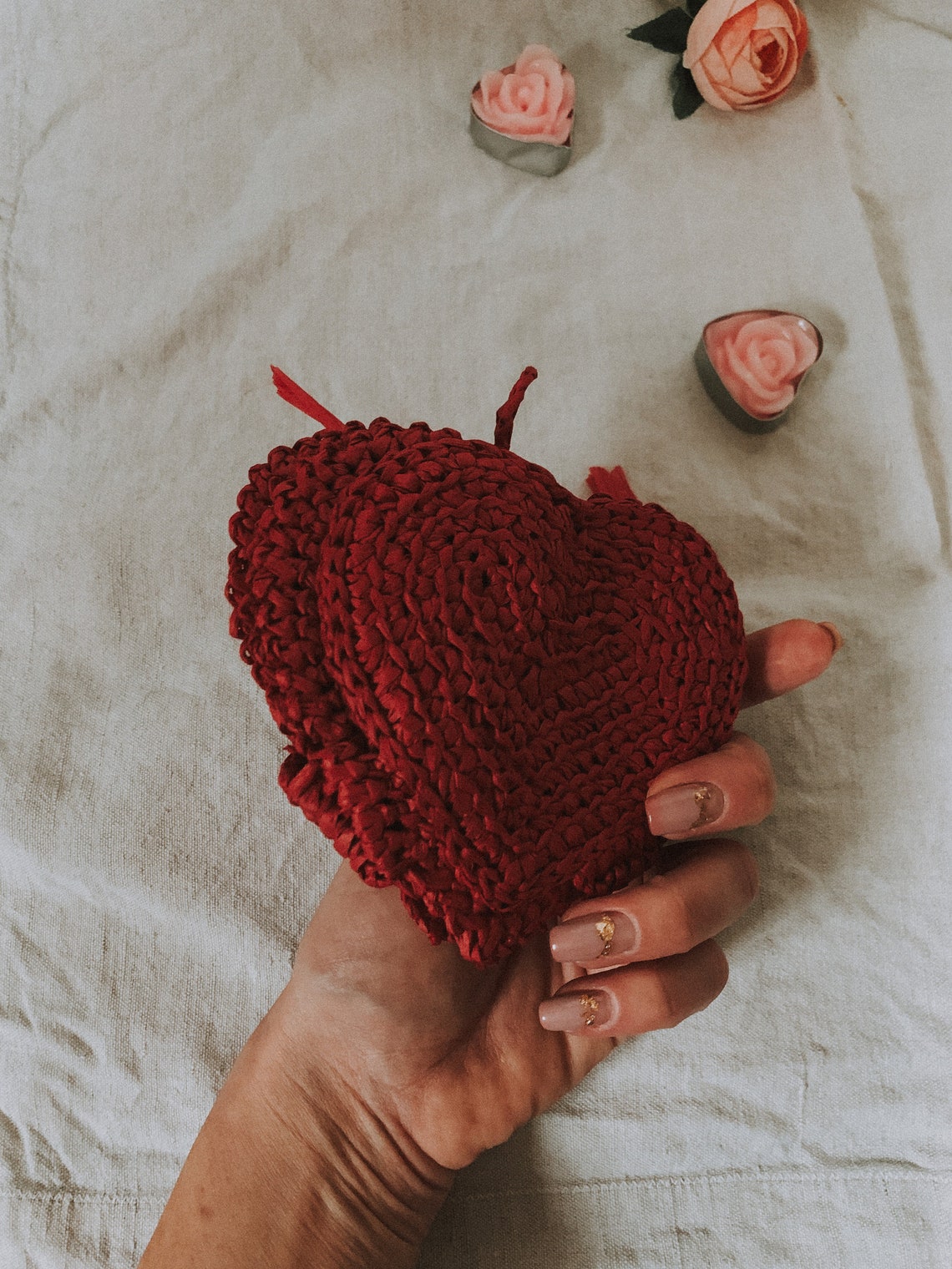 Red coaster heart set 3 Valentines gift in box fall table | Etsy