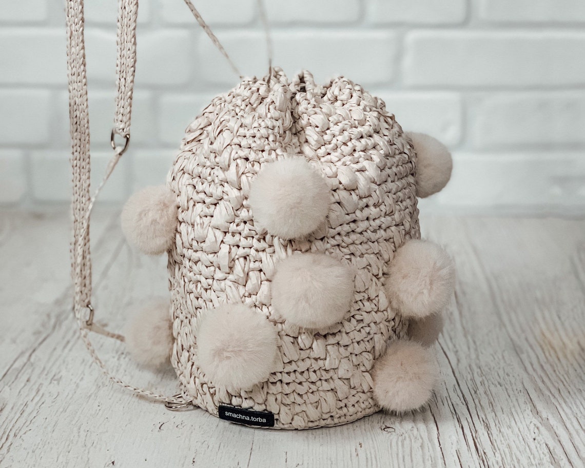 Ivory Backpack With Raffia Yarn Bucket Transformer Bag With | Etsy