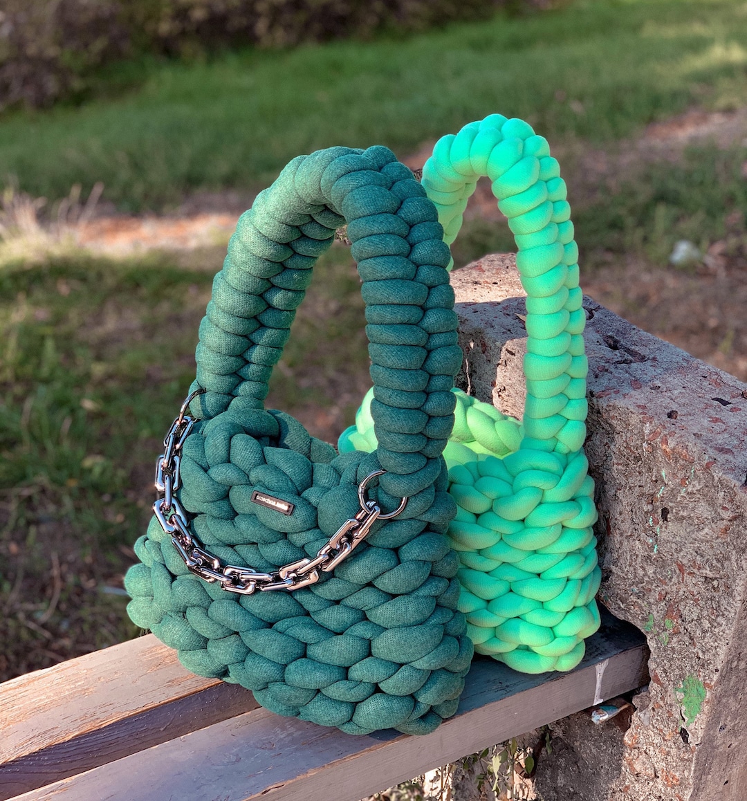 Chunky Bag, Knit Crochet Handbag, Shoulder Purse, Vegan Knit Crossbody ...