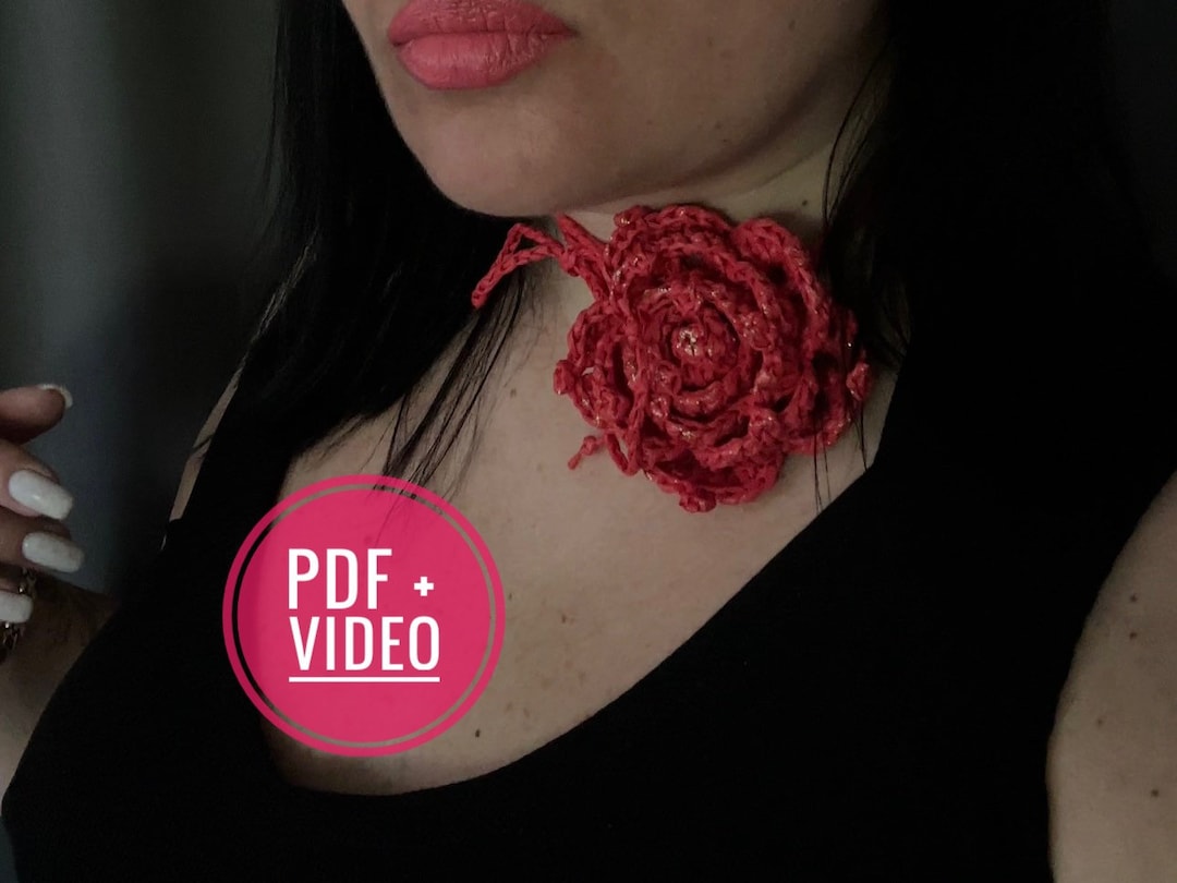 Crochet Flower Choker Pattern: Vintage Rose Necklace (PDF Digital ...