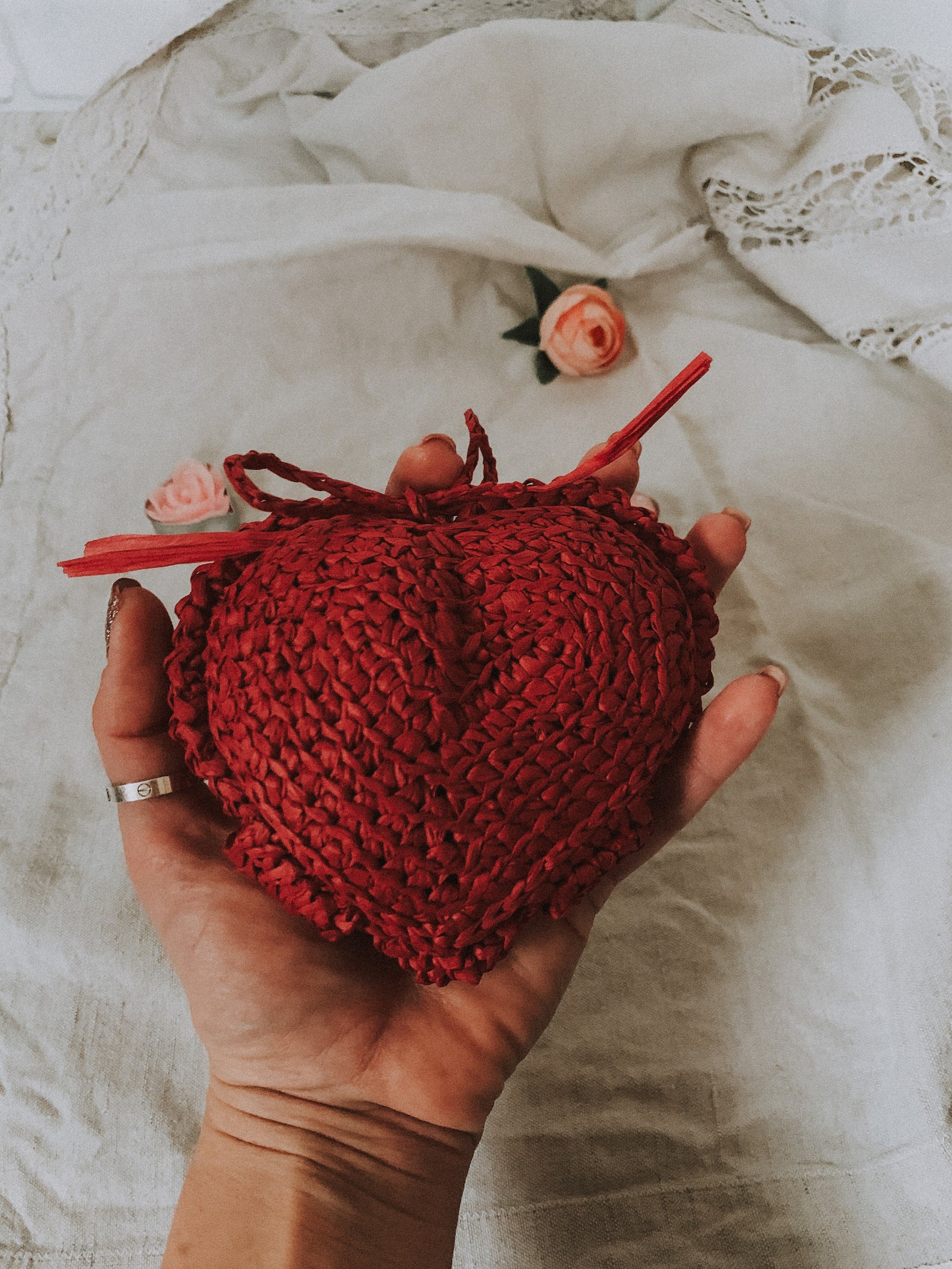 Red coaster heart set 3 Valentines gift in box fall table | Etsy