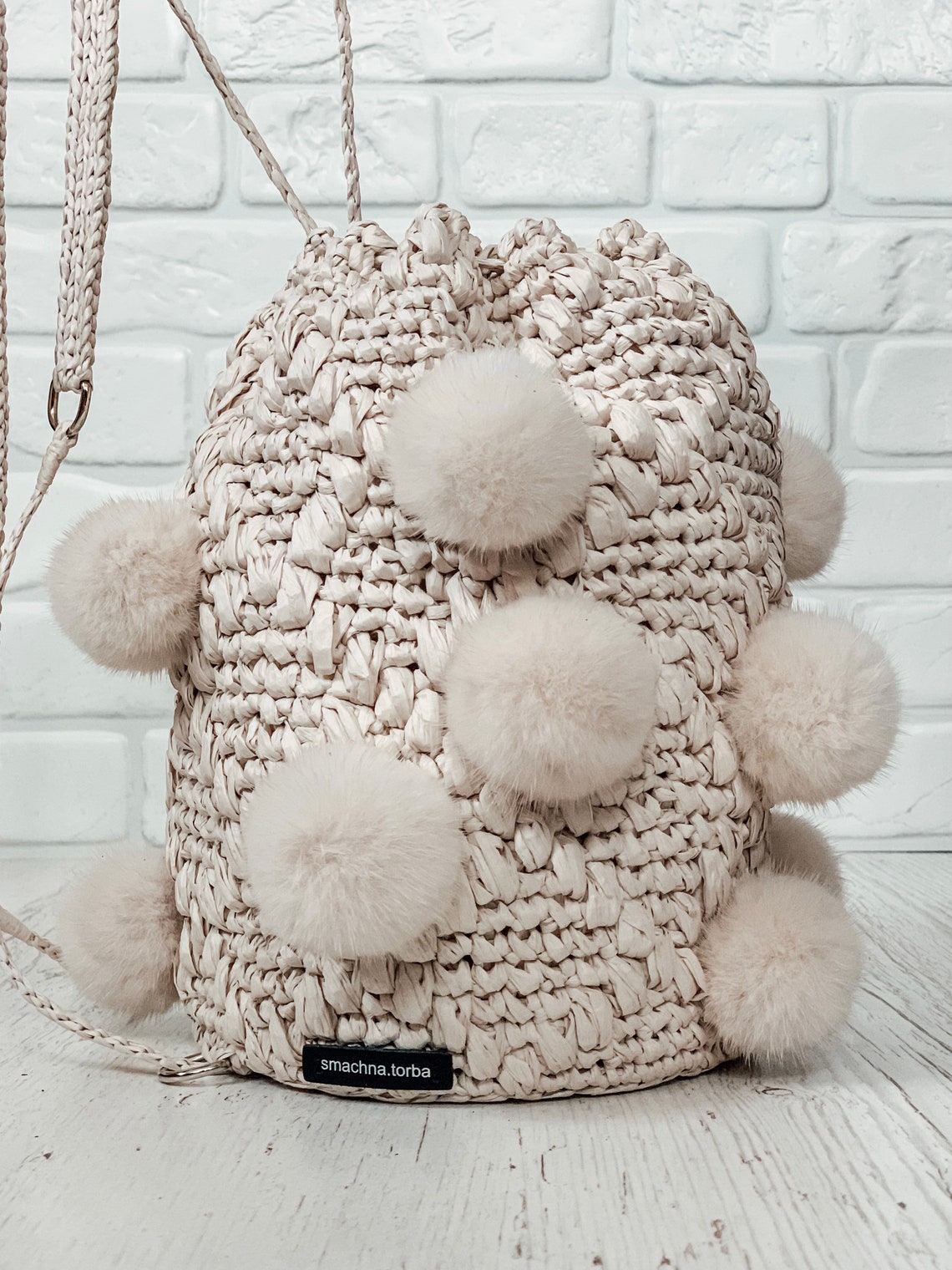 Ivory Backpack With Raffia Yarn Bucket Transformer Bag With | Etsy