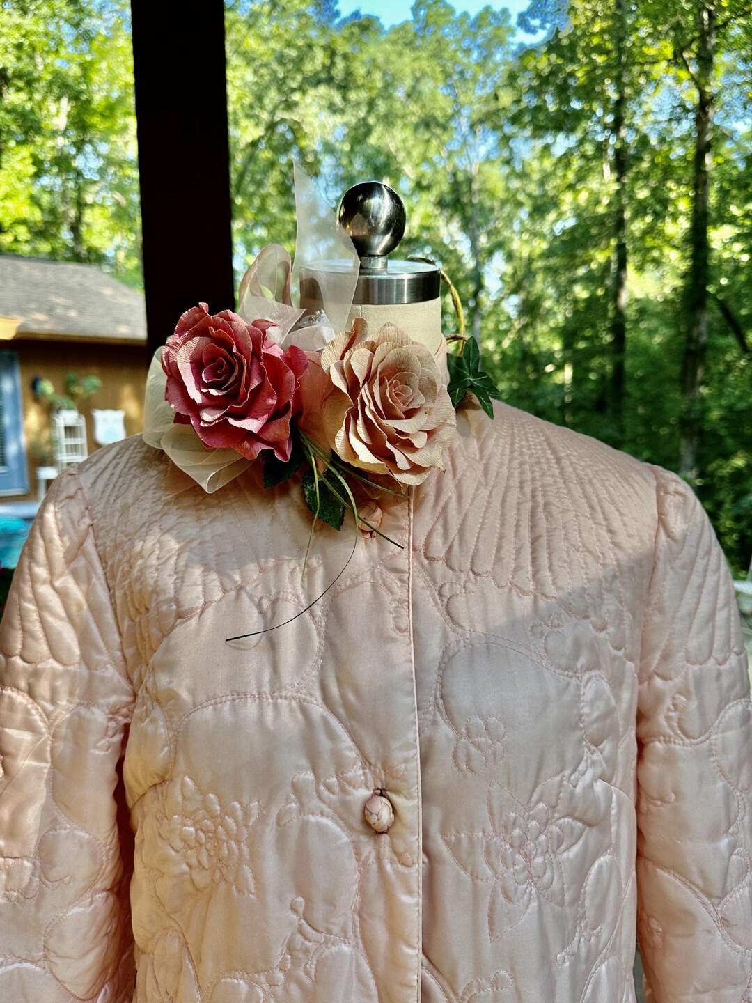 STUNNING QUILTED PINK Silk Robe/vintage Quilted Robes/asian Style Robes ...