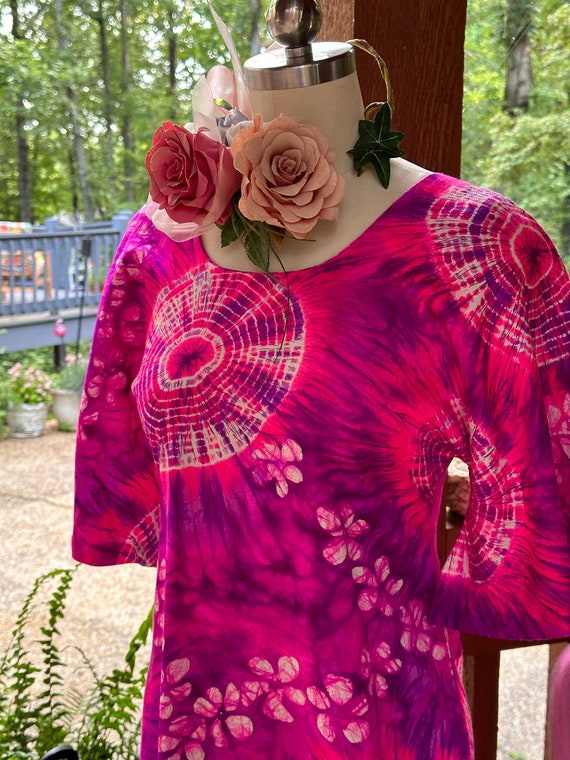60's PURPLE BARKCLOTH MUMU/Ui-Maikai Floral Dress/60'… - Gem