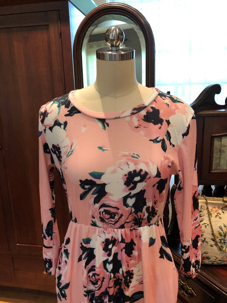 80's PINK Floral Maxi/80’s Floral Dresses/vintage Flower Print Maxi ...