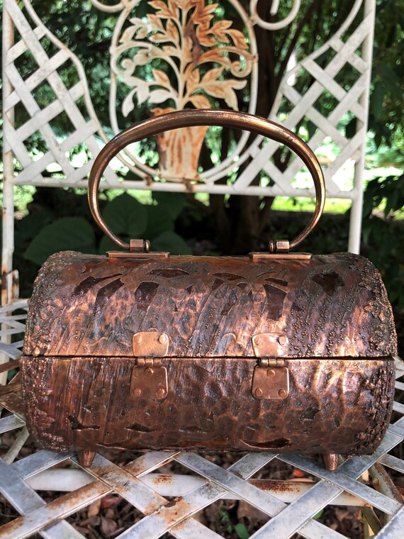 RARE WALBORG Amber Lucite and Copper Handbag/Lucite H… - Gem