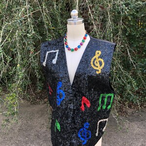 RARE 80's Sequined Vest/80's Vests/decorated Vests/musical Notes Vest ...
