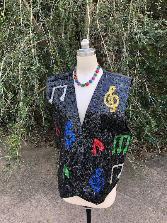 RARE 80's Sequined VEST/80's Vests/Decorated Vests/Mu… - Gem