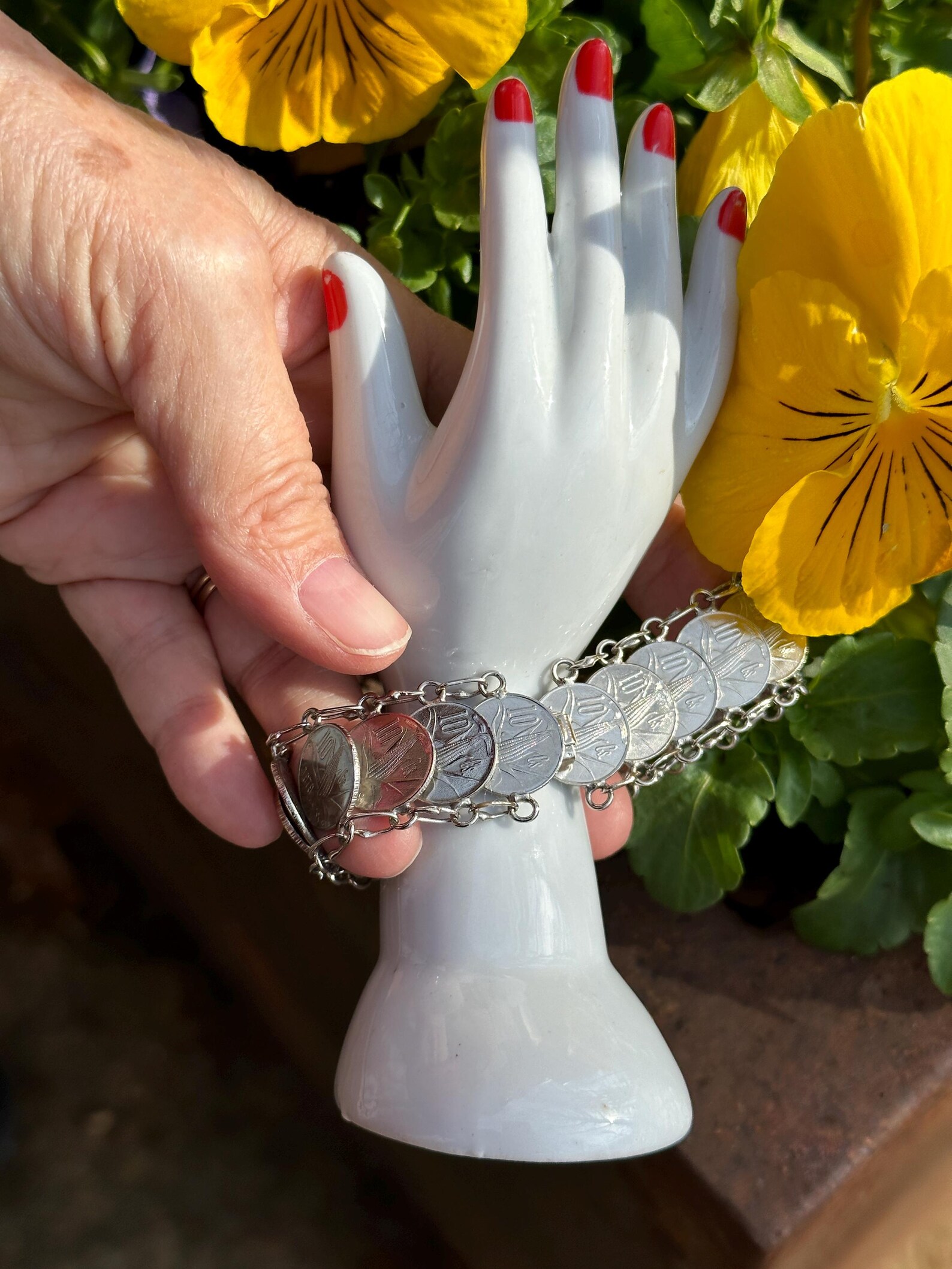 LOVELY 60's COIN Bracelet/mexican Coin Bracelet/silver Tone Bracelet ...