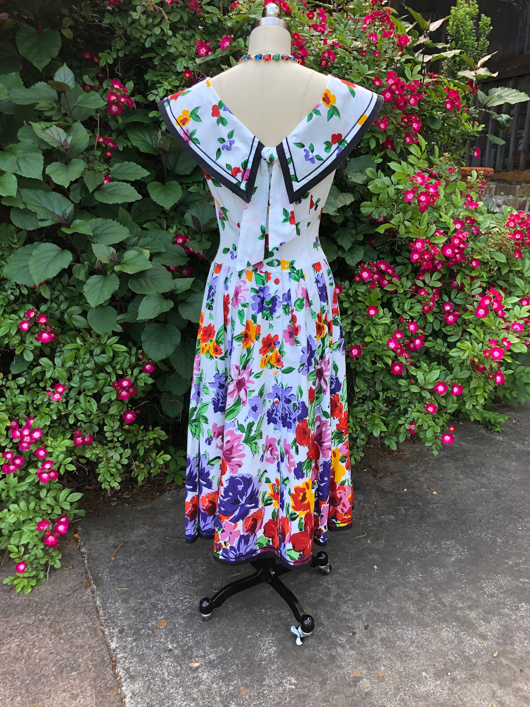 80's FLORAL Dress/80s Vintage Fit & Flare Dress/white - Etsy