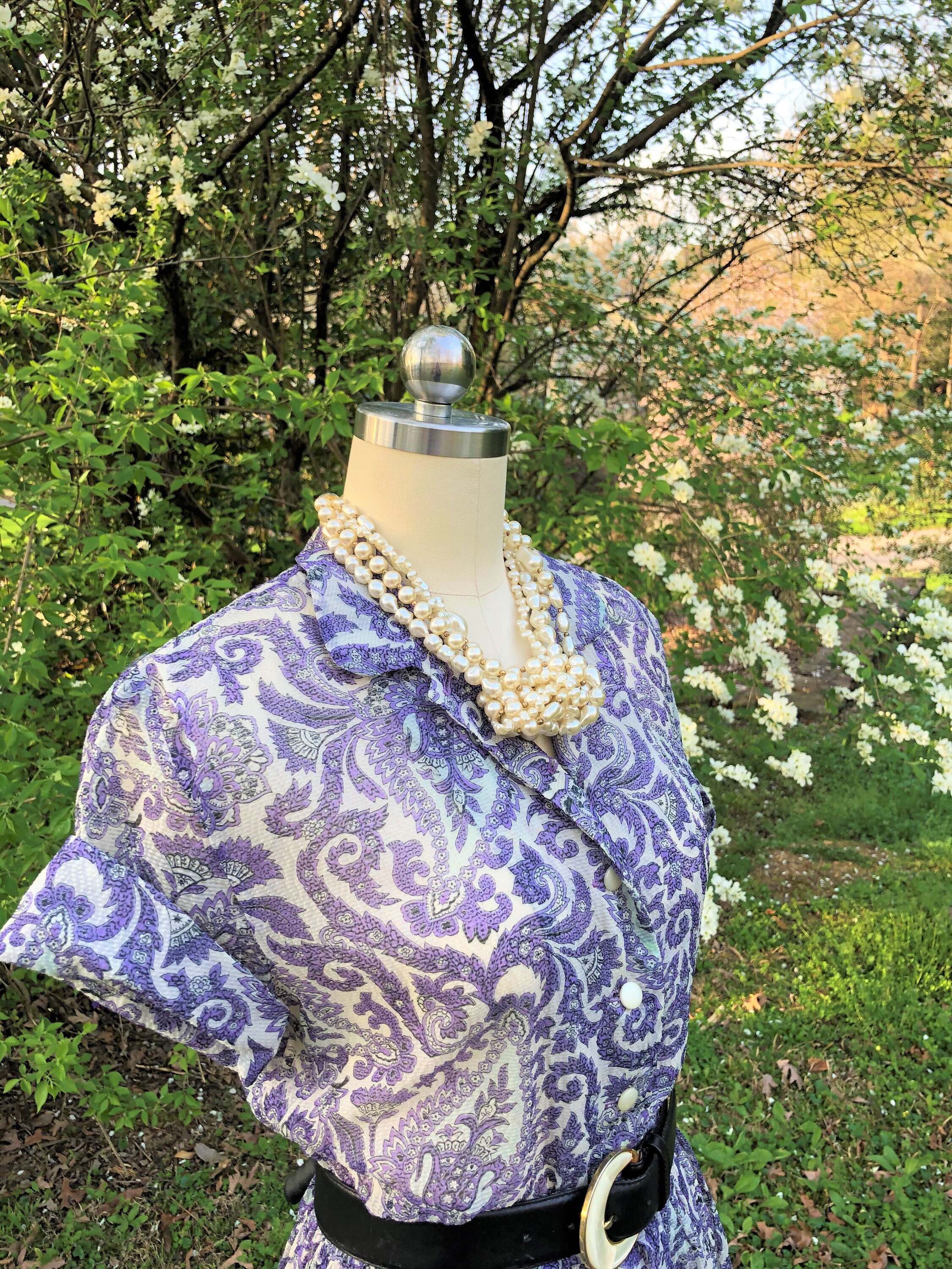 50's HANDMADE Sheer Shirtdress/vintage Paisley Dress/paisley 50's HANDMADE Sheer Shirtdress/vintage Paisley Dress/paisley