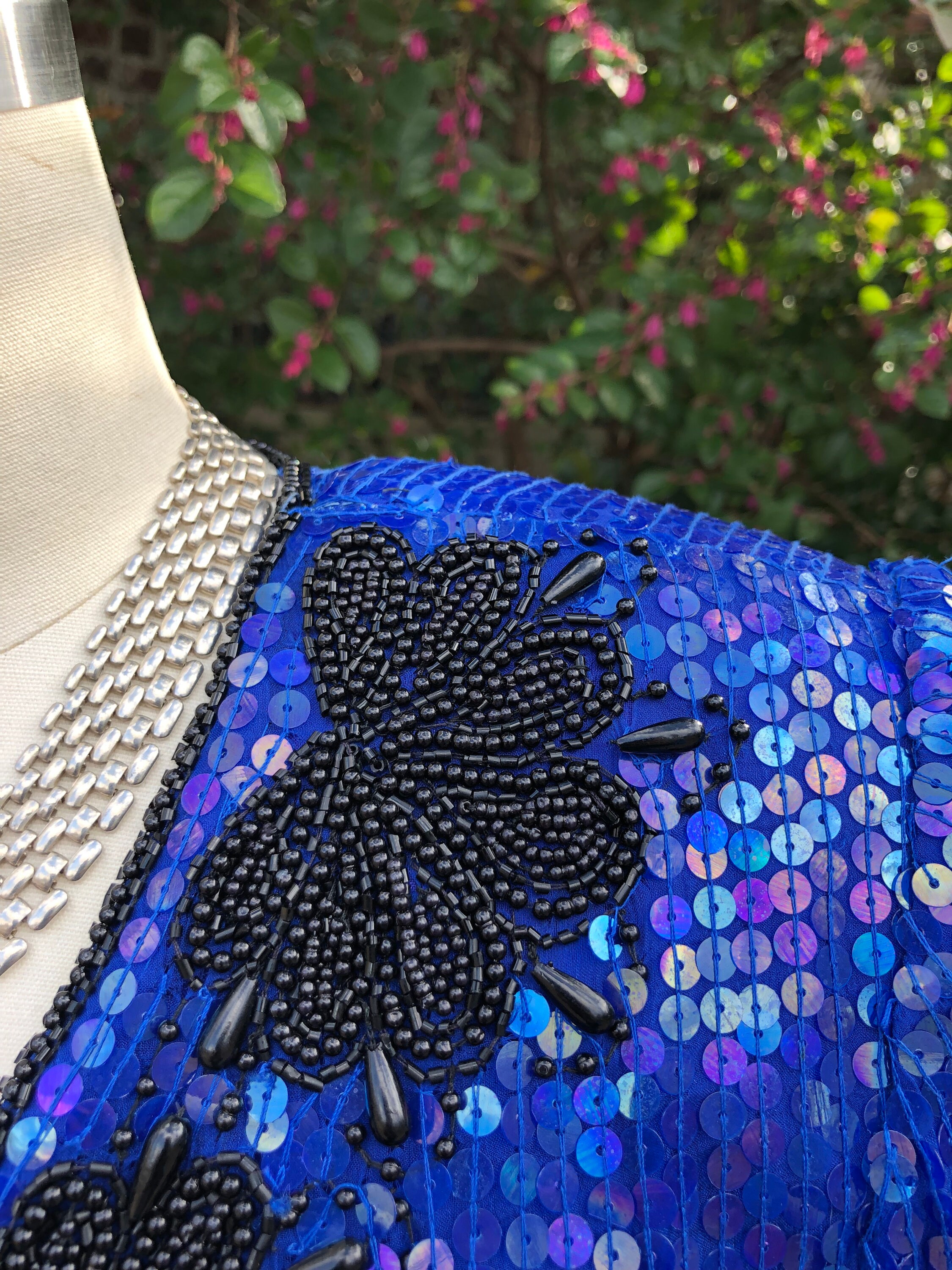 BEADED Tops/sequin Tops/vintage Beaded Tops/80's Beaded Tops/royal Blue ...