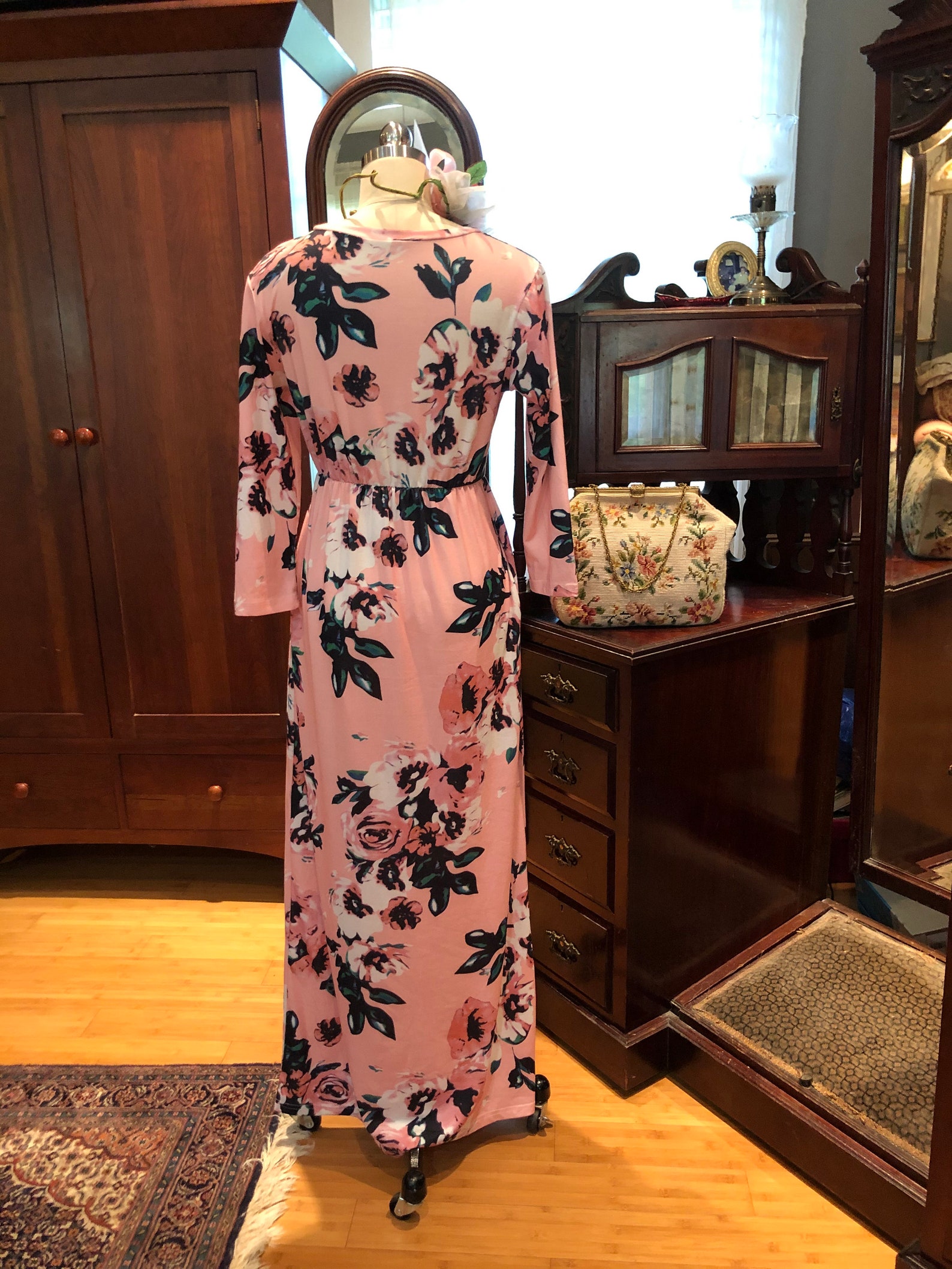 80's PINK Floral Maxi/80’s Floral Dresses/vintage Flower Print Maxi ...