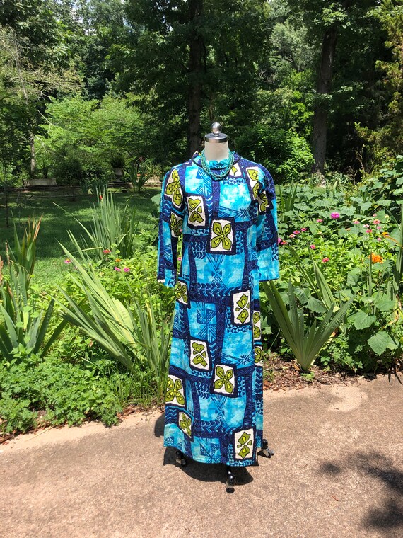 RARE 60's BARKCLOTH Dress/Barkcloth Mumu/60's Kaftans… - Gem