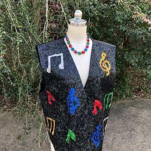 RARE 80's Sequined Vest/80's Vests/decorated Vests/musical Notes Vest ...