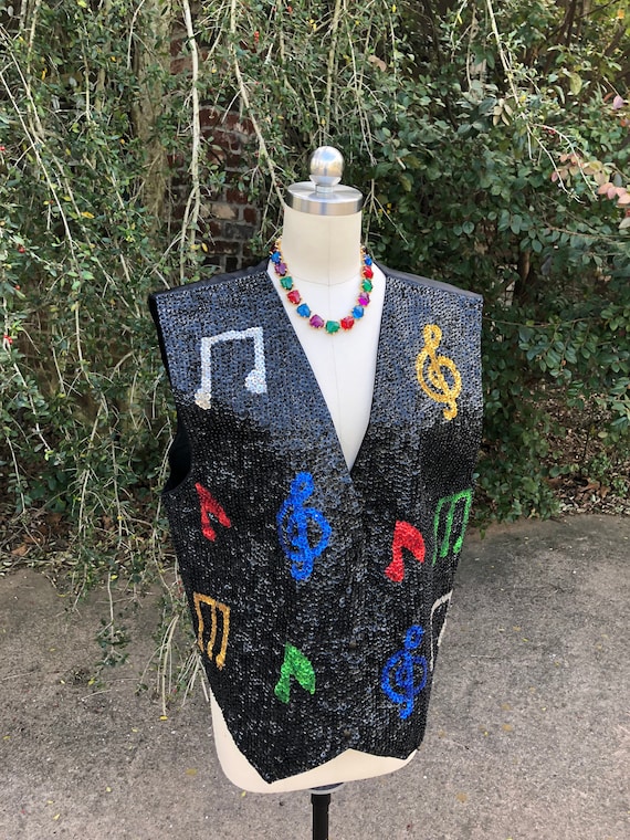 RARE 80's Sequined VEST/80's Vests/Decorated Vests/Mu… - Gem