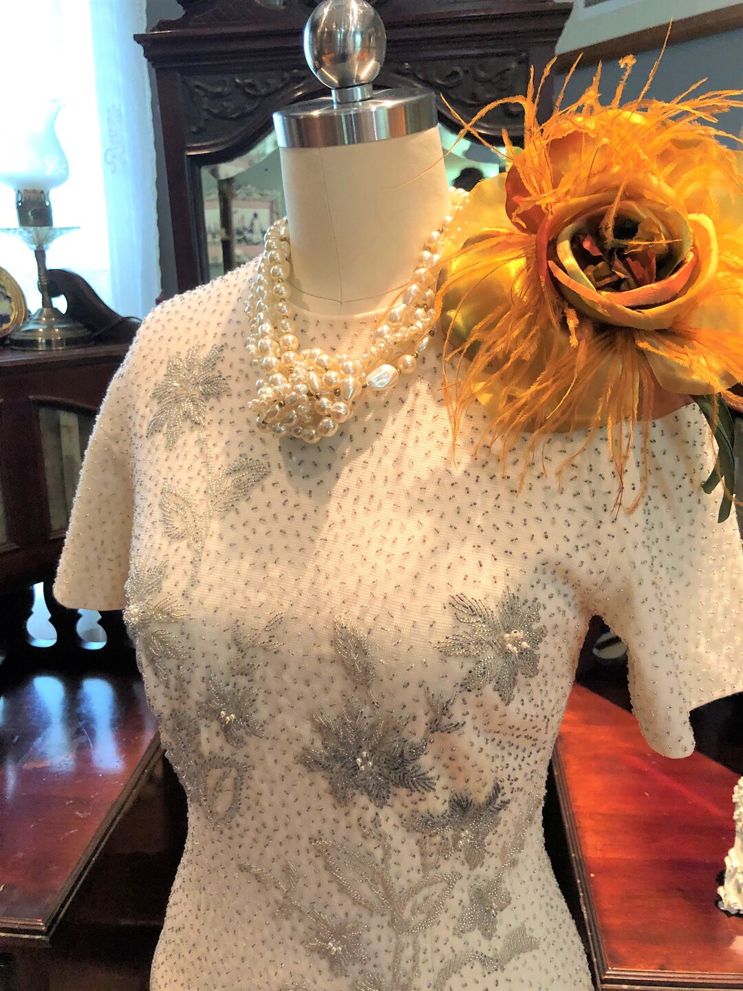 RARE 60's Hand Finished Beaded Top/floral Beaded Top/wool Beaded Tops ...