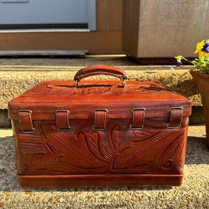 STUNNING 50's TRAIN Case/tooled Leather Suitcases/50's Suitcases/50's ...