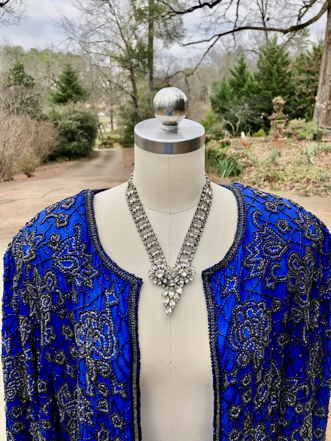 80's ROYAL Blue BEADED XXL Jacket/80's Sequin Jackets/sequin Jackets/blue Beaded Jacket/80's ...