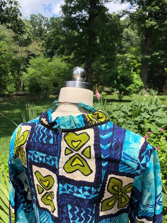 RARE 60's BARKCLOTH Dress/Barkcloth Mumu/60's Kaftans… - Gem