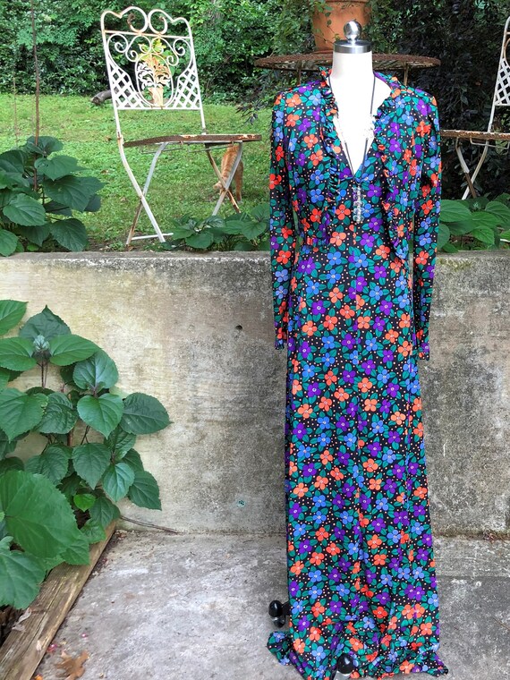 70's Two Piece Floral Dress/Flower Power Dresses/Fest… - Gem