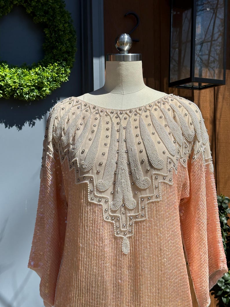 80's LOVELY PINK BEADED Top/80’s Sequin Beaded Tops/light Blue Top/80’s ...