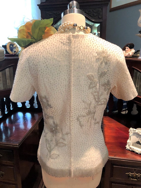 RARE 60's Hand Finished Beaded Top/Floral Beaded Top/… - Gem